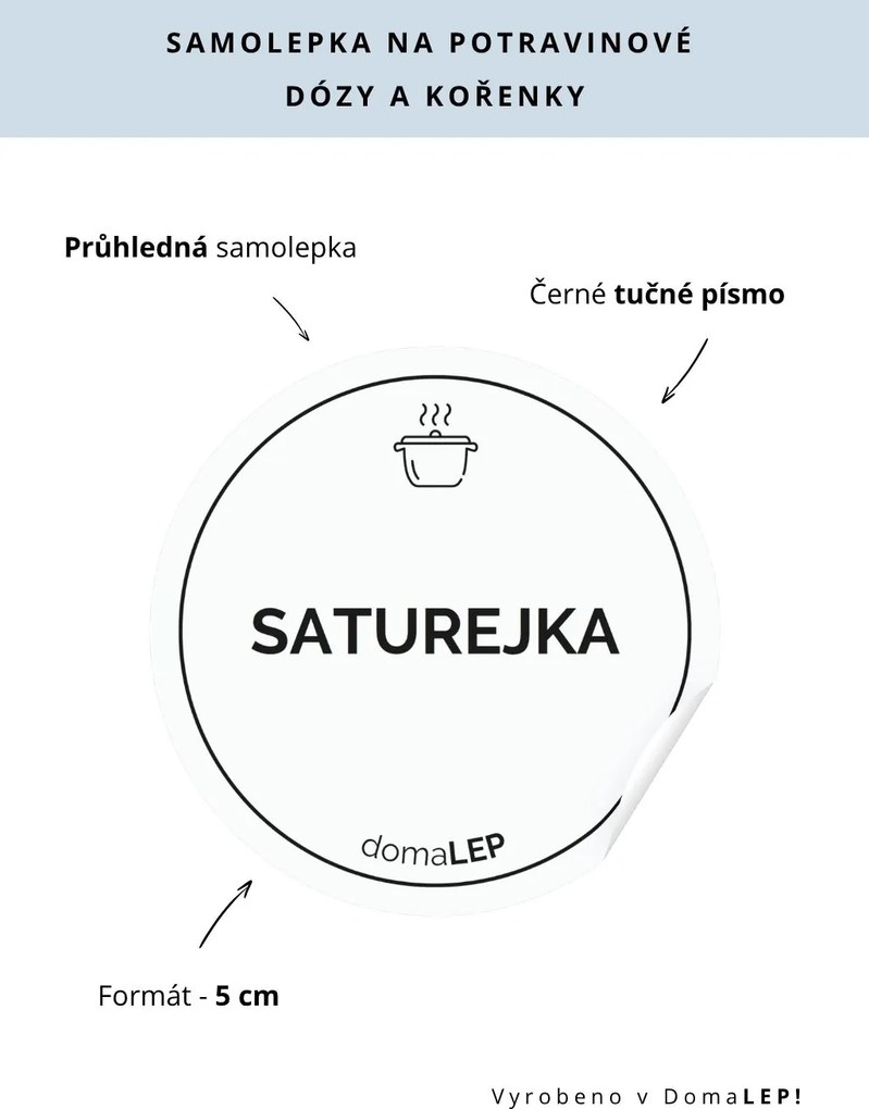 Samolepka na kořenky SATUREJKA průhledná 5 cm tučné písmo