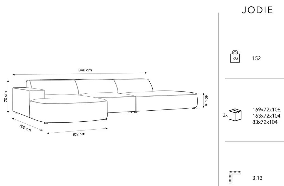 Zelená sametová rohová pohovka (levý roh) Jodie - Micadoni Home