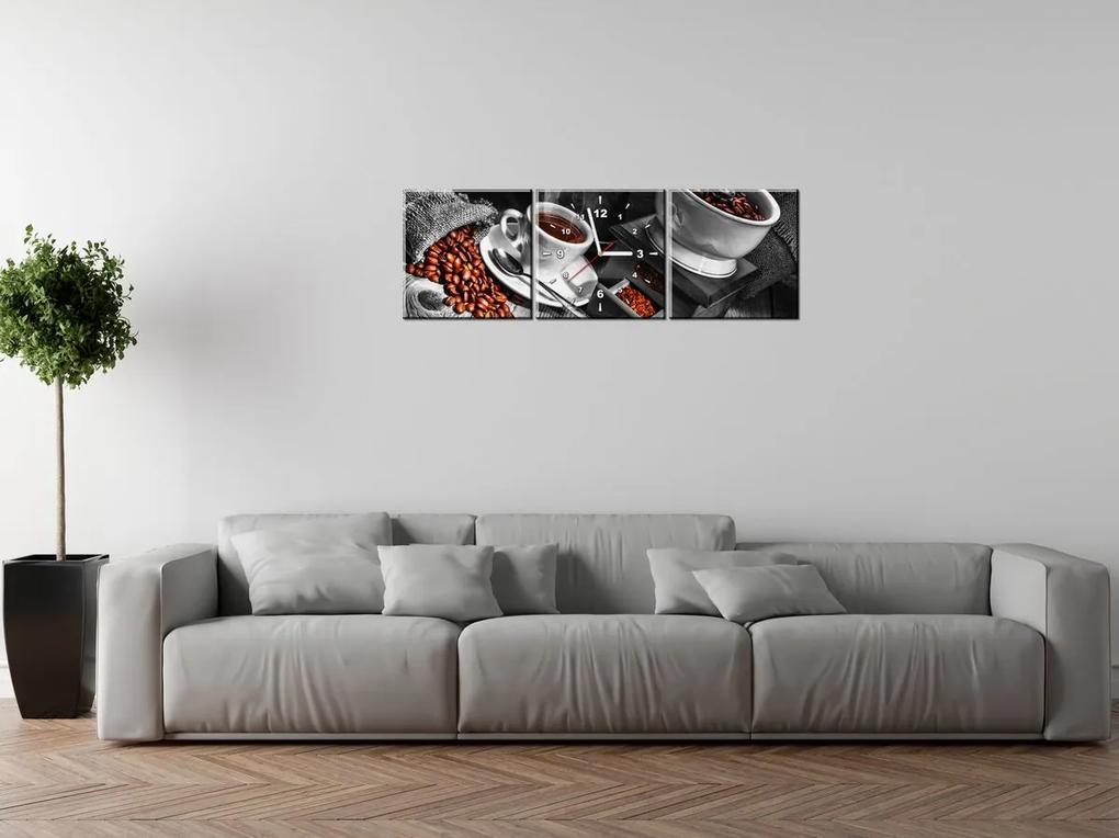 Gario Obraz s hodinami Káva arabica - 3 dílný Rozměry: 90 x 30 cm