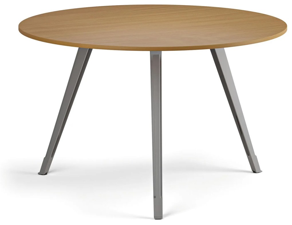 Konferenční stůl PRIMO ZEN, průměr 120 cm, šedostříbrná podnož, buk