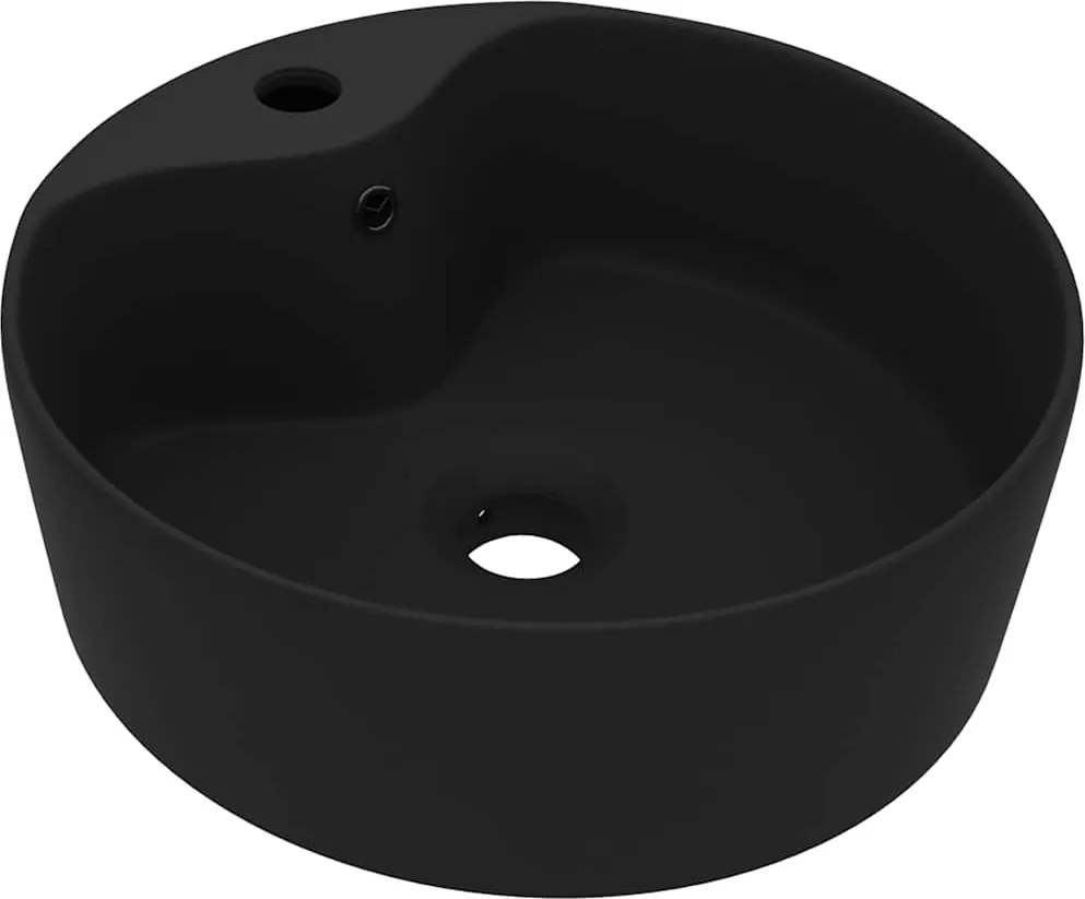 Luxusní umyvadlo s přepadem matné černé 36 x 13 cm keramické 147041