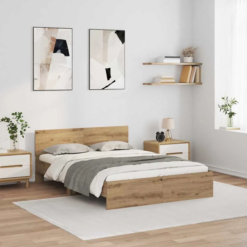 Rám postele s čelo Artisanový dub 135 x 190 cm Kompozitní dřevo 3403575