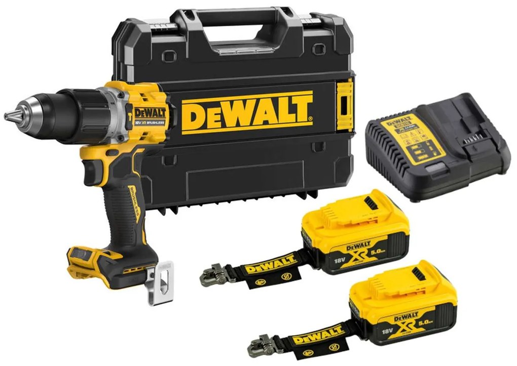 DeWALT Nářadí - 18V AKU vrtačka s příklepem, 2x aku 5,0 Ah LANYARD READY, nabíječka DCD805P2LRT
