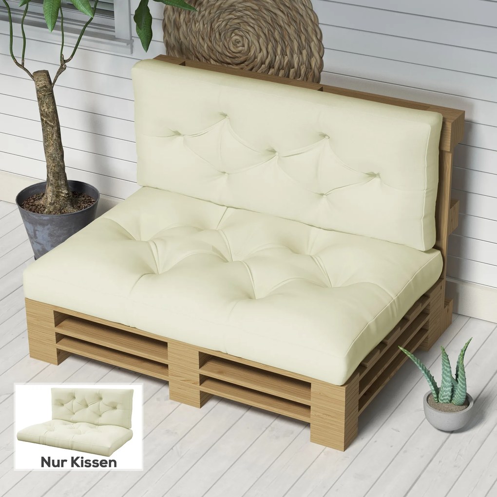 Outsunny Sada 2 sedacích a opěrných polštářů pro zahradní lavici, loveseat, 2-místnou paletovou pohovku Vysoký komfort rozměry 120D x 80Š x 12V cm Po…