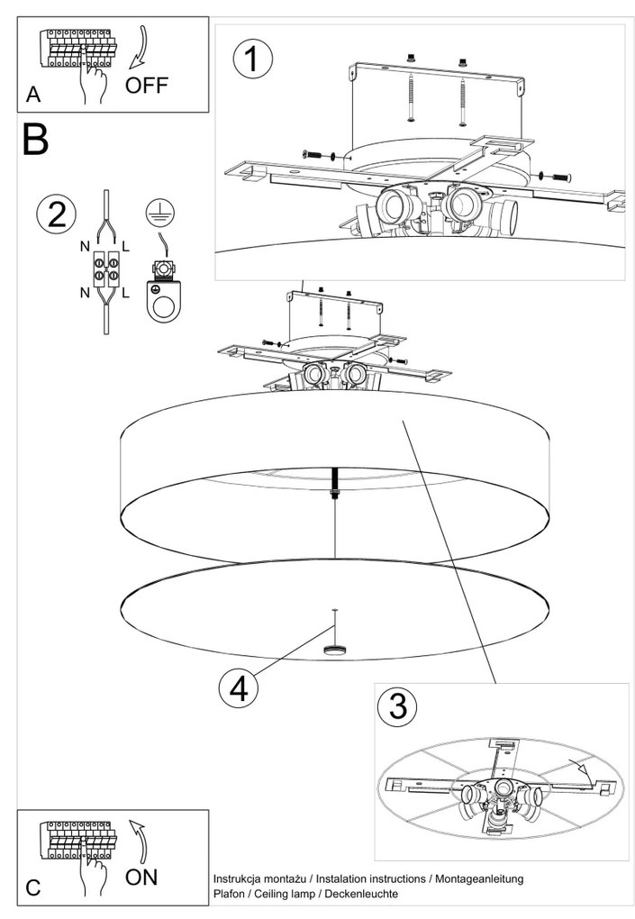 Stropní svítidlo Skala, 1x bílé textilní stínítko, (bílé sklo), (fi 80 cm)