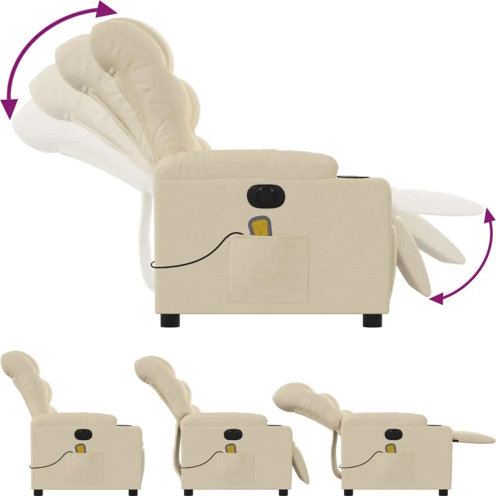 Elektrické masážní polohovací křeslo krémové textil 3206644