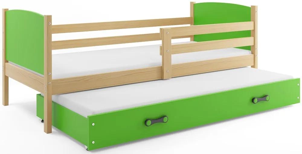 b2b1 BMS-group Dětská postel s přistýlkou TAMI 2 90x200 cm, borovice/zelená Pěnová matrace