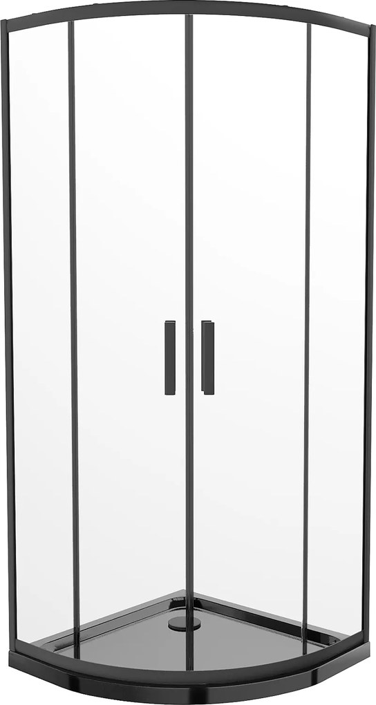 Mexen Rio, čtvrtkruhový sprchový kout s posuvnými dveřmi 70 x 70 cm, 5mm čiré sklo, černý profil + černá sprchová vanička, 863-070-070-70-00-4170B