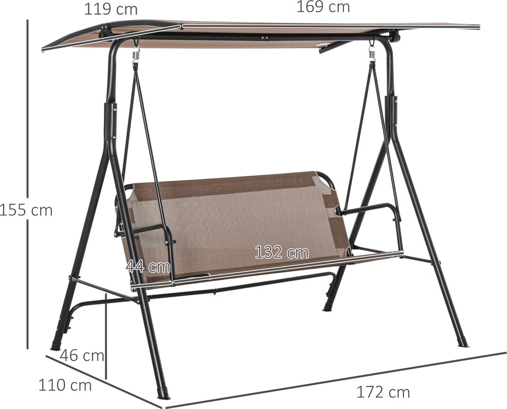 Outsunny 2místná hollywoodská houpačka Houpací křeslo Zahradní lehátko Odolné proti UV záření, vysoce kvalitní kovová trubka, nastavitelný úhel, hněd…