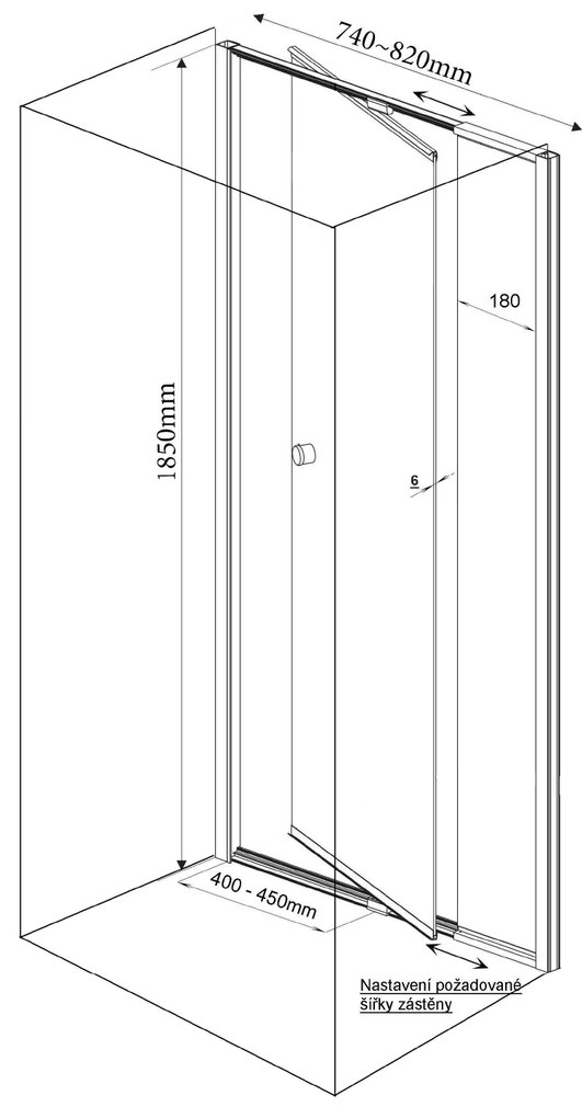 Aqualine AMICO sprchové dveře výklopné 740-820x1850mm, čiré sklo G70