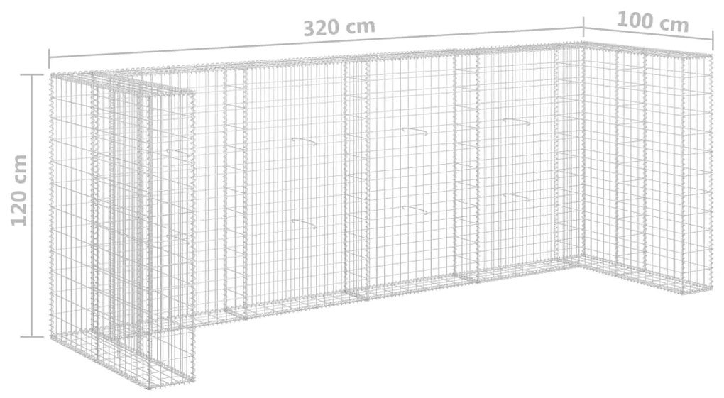 vidaXL Gabionová zástěna pro popelnice pozinkovaná ocel 320x100x120 cm