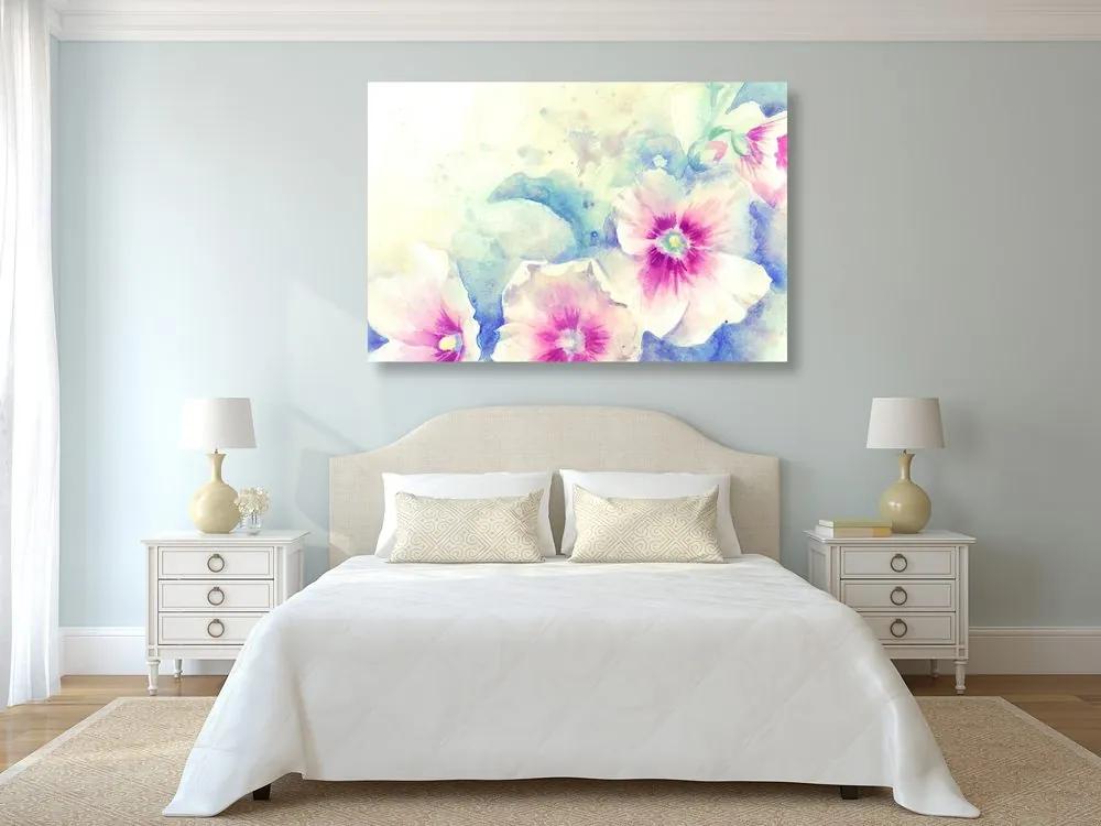 Obraz akvarelový ilustrace růžových květů Varianta: 120x80