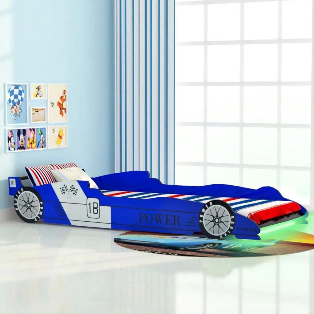 243937 vidaXL Dětská LED postel závodní auto, 90x200 cm, modrá