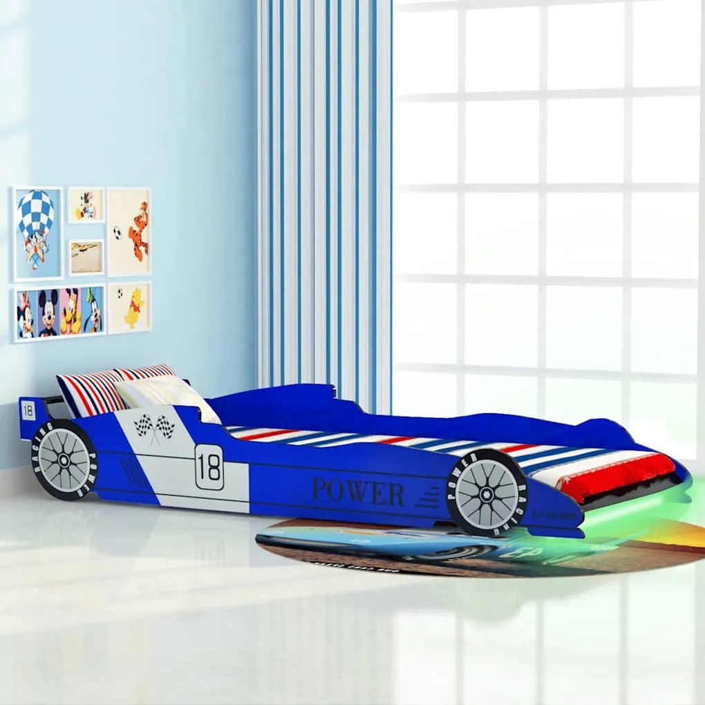 Dětská LED postel závodní auto, 90x200 cm, modrá 243937