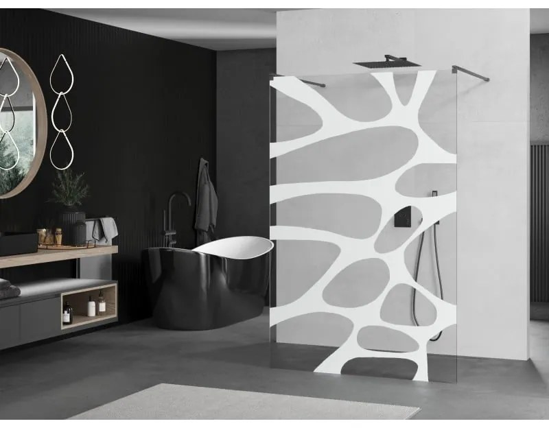 Mexen Kioto, sprchová zástěna Walk-In 120 x 200 cm, 8mm čiré sklo bílý vzor, grafitový profil, 800-120-002-66-97