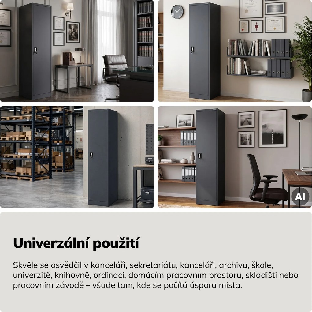 Skříň na spisy kartotéková na klíč antracitová, 450x1850x600 mm: ALEX D600