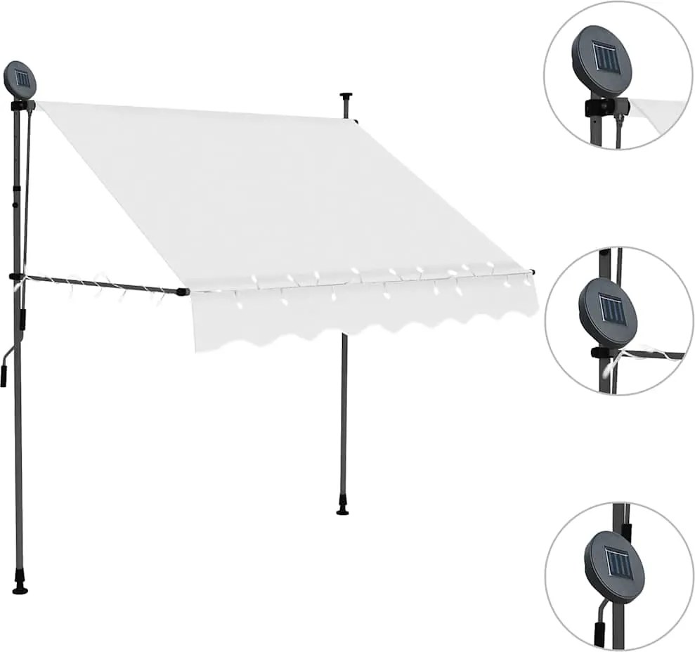 Ručně zatahovací markýza s LED světlem 100 cm krémová 145869