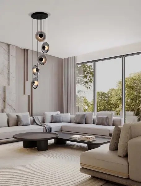 LED stmívatelný černo-šedý moderní lustr Skia 220