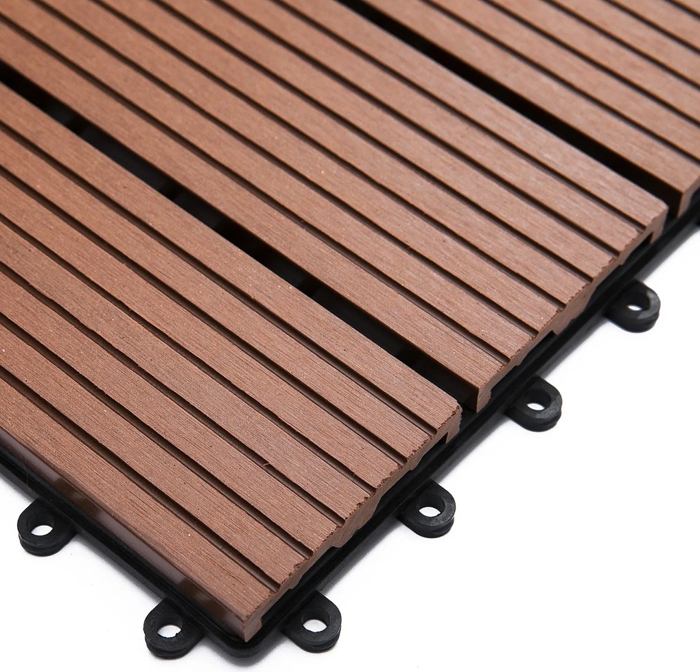 Outsunny Sada 11 kusů venkovních dlaždic 30x30 cm 1 m² Zahradní exteriérové podlahy Nelučící a voděodolné Snadná instalace pro zahradní terasu a balk…