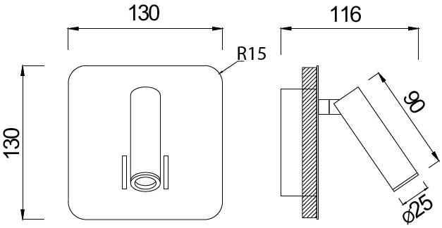 Mantra Cayman, zlatá nástěnná lampička s dvojím svícením k posteli LED 3+6W 3000K, 13x13