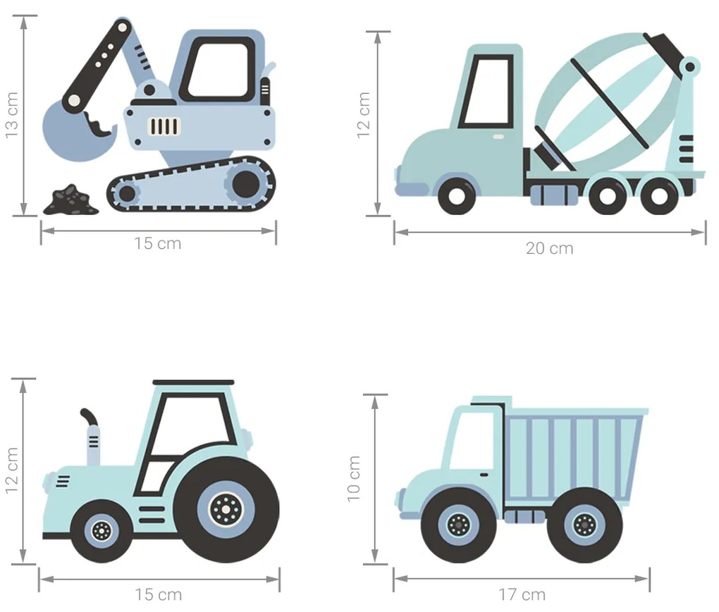 Nástěnné samolepky STAVEBNÍ AUTA modré