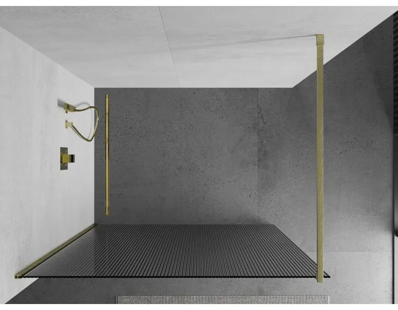 Mexen Kioto, sprchová zástěna Walk-In 130 x 200 cm, 8mm sklo s žebrovým vzorem, zlatý matný profil, 800-130-101-55-09