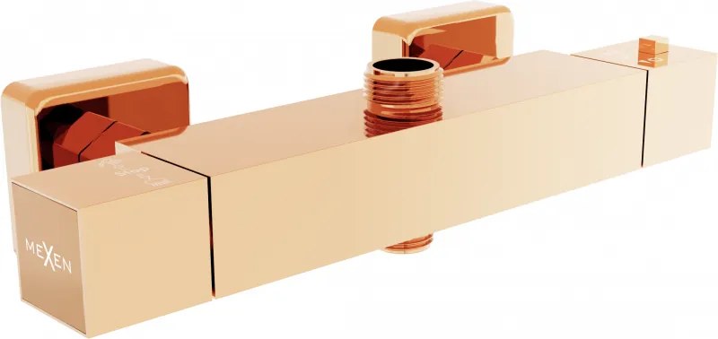 Mexen CUBE termostatická baterie s horním připojením, růžové-zlato, 77250-60