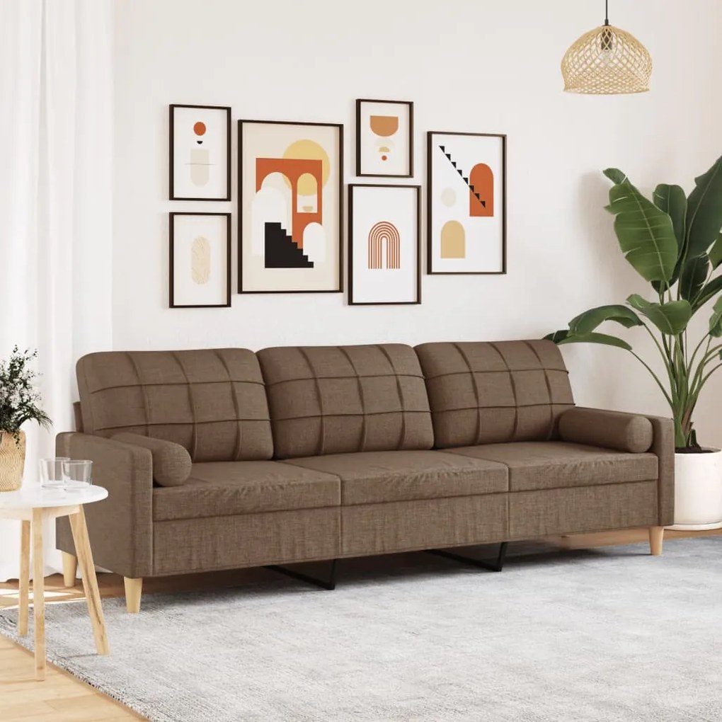 3místná pohovka s polštáři hnědá 210 cm textil 3278204