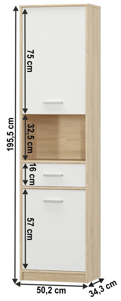 Kondela Regál 2D1S, bílá/dub sonoma, TEYO