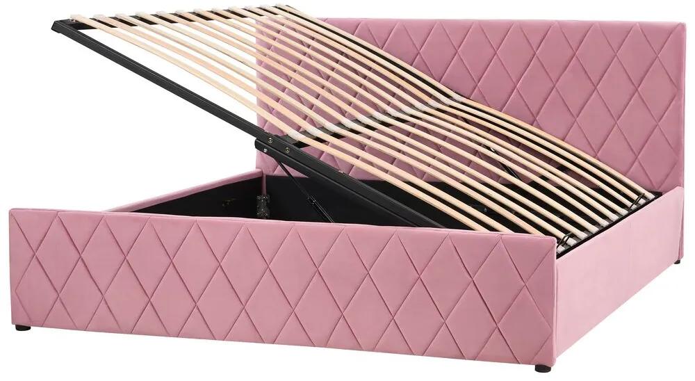 Sametová postel s úložným prostorem 180 x 200 cm růžová ROCHEFORT Beliani