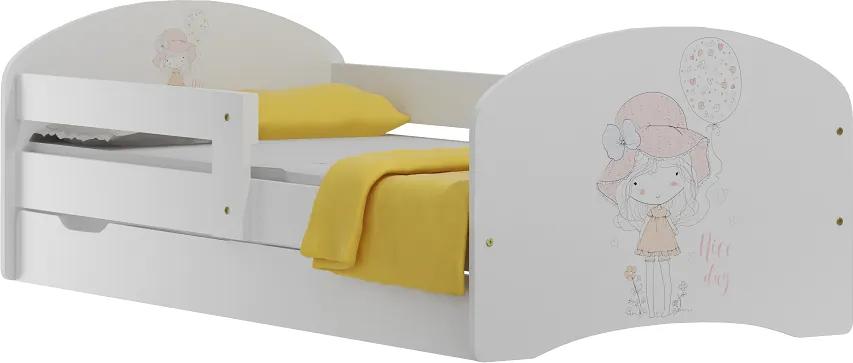 Dětská postel s motivem NICE DAY  se zábranou Rozměr: 140x70, Matrace: bez matrace, Barevná kombinace: DUB SONOMA / BÍLÁ