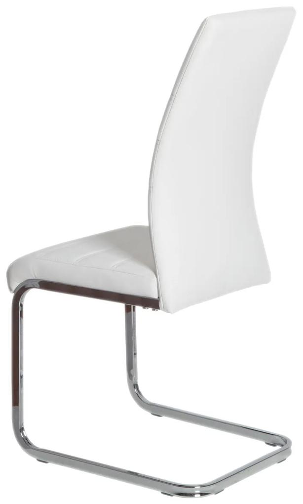 Jídelní židle, potah bílá ekokůže, kovová pohupová podnož, lesklý chrom