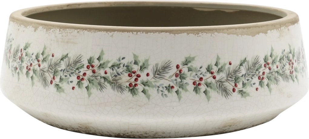 Béžová keramická mísa s cesmínou Holly Christmas Antique – Ø 30*10 cm