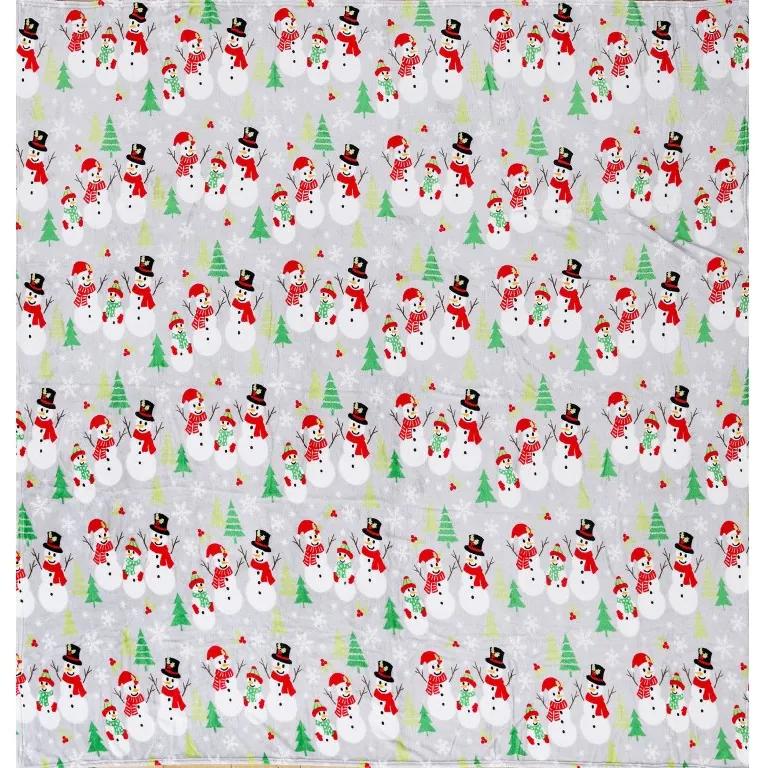 2x Šedá vánoční mikroplyšová deka SNOWMAN 160x200 cm