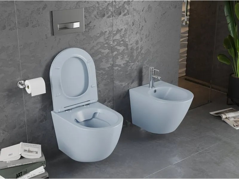 Mexen Lena WC mísa Rimless se sedátkem slim, duroplast, šedo-modrá matná - 30224069