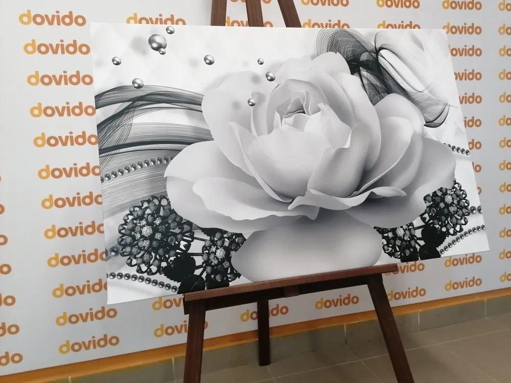 Obraz luxusní růže s abstrakcí v černobílém provedení - 120x80 cm