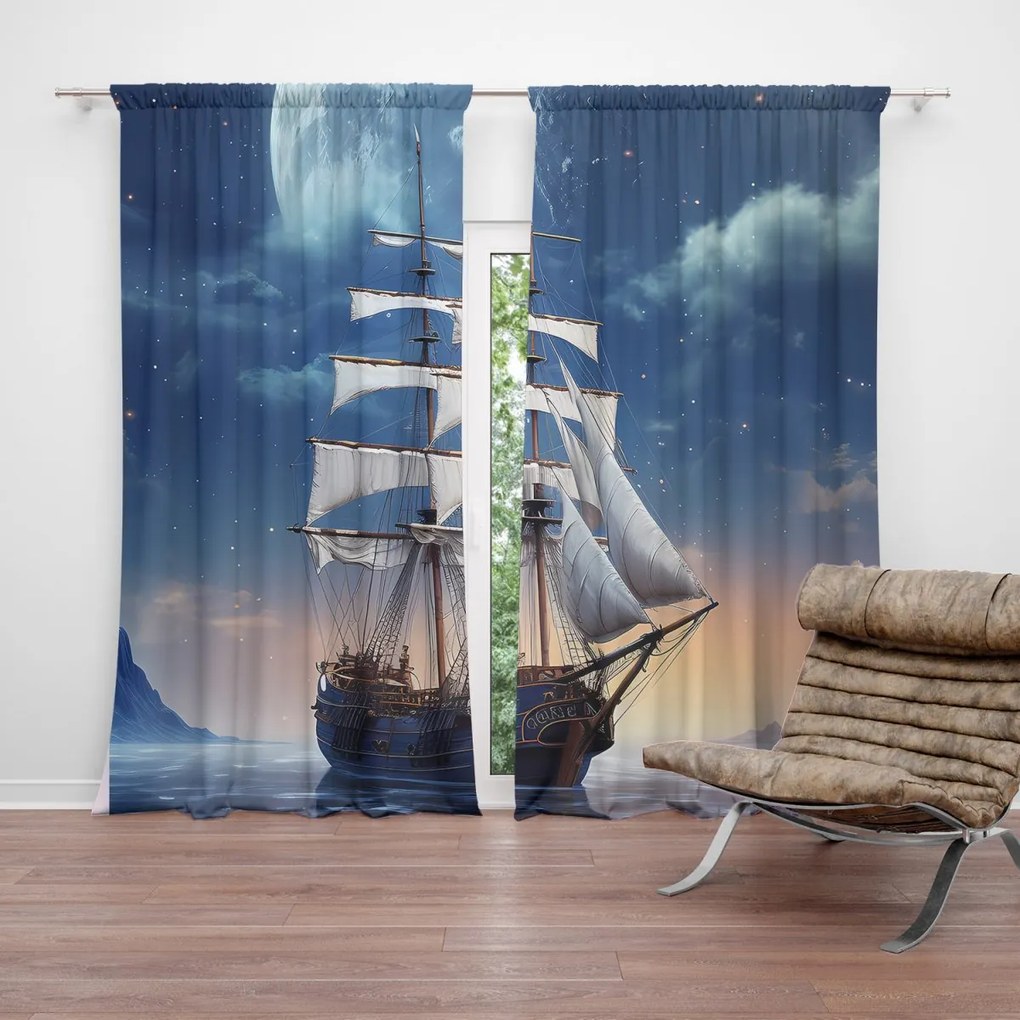 Sablio Závěs Plachetnice mezi horami: 2ks 140x250cm