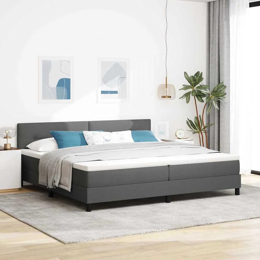 Postel s boxspringem s čelo Tmavě šedá 200 x 200 cm textil 3338714