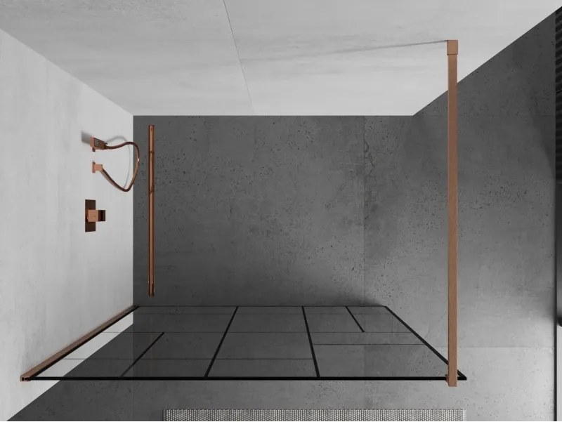 Mexen Kioto, sprchová zástěna Walk-In 130 x 200 cm, 8mm čiré sklo černý vzor, ​​měděný matný profil, 800-130-101-65-78