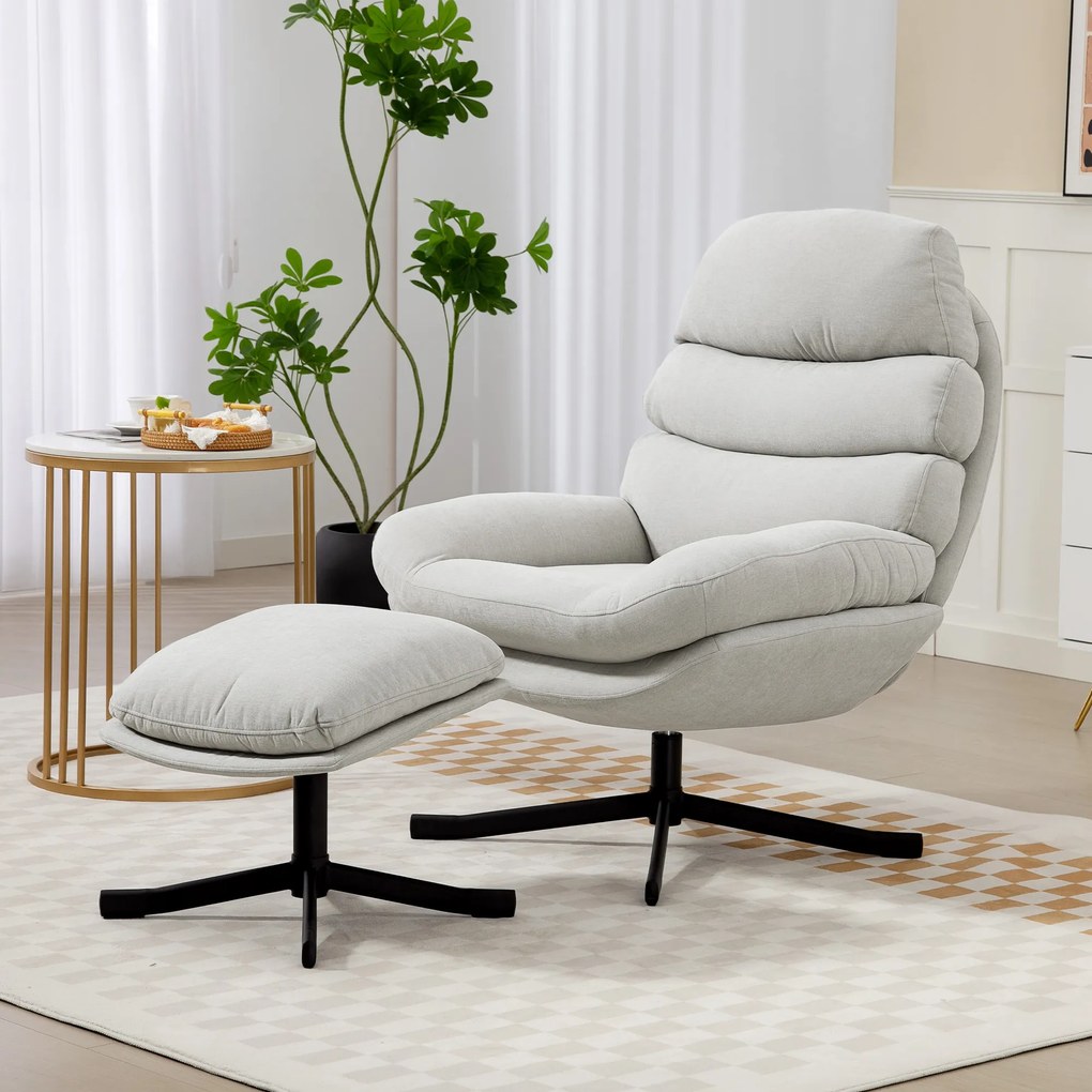 HOMCOM Relaxační křeslo s podnožkou, křeslo, lounge křeslo s čalouněním z chenille, moderní televizní křeslo, 78 x 93 x 100 cm, krémově bílá