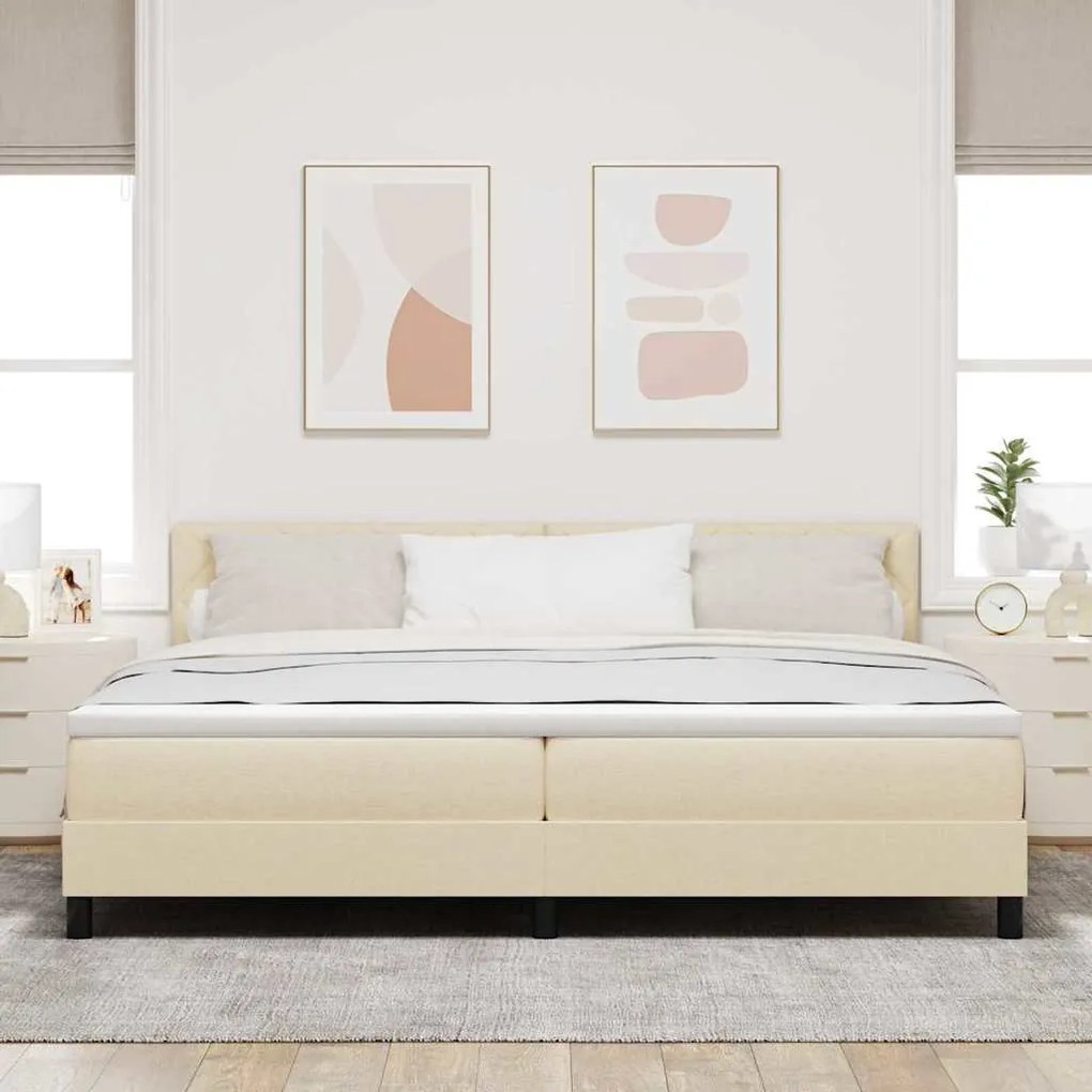 Postel s boxspringem s čelo Krémová 200 x 200 cm textil 3338795