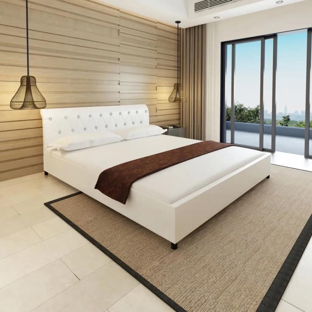 274624 vidaXL Manželská postel s matrací, umělá kůže 180x200 cm, bílá