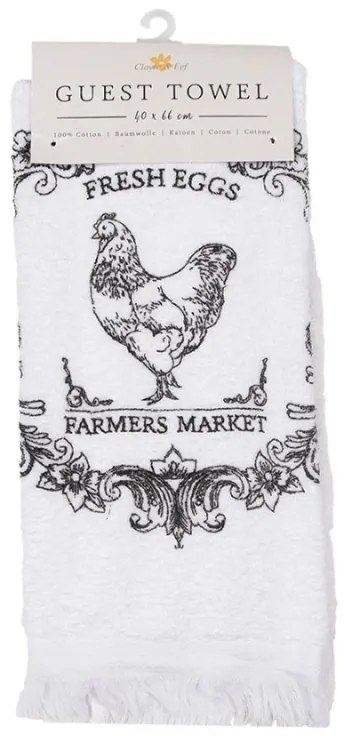Bílý froté ručník se slepičkami Rustic Farm Living – 40x66 cm