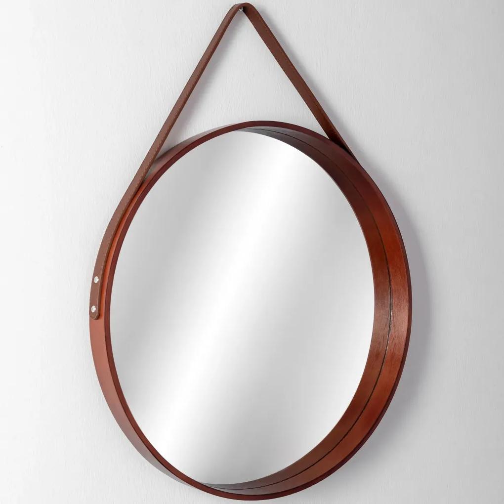 Bliss LOT TH59 závěsné kulaté zrcadlo na pásku 59 cm - tmavě hnědá