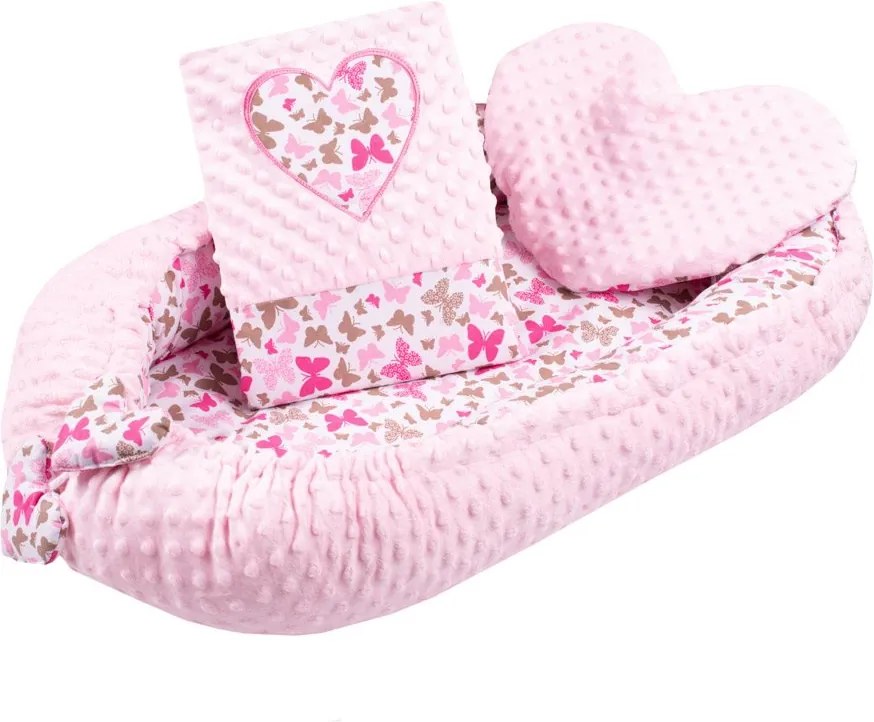 Luxusní hnízdečko s polštářkem a peřinkou New Baby Srdíčko růžové