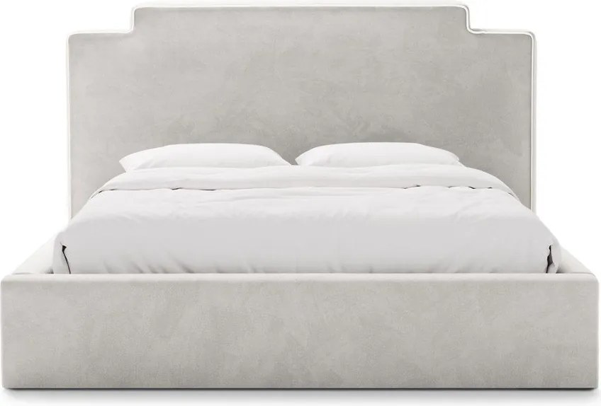 Světle šedá čalouněná dvoulůžková postel s úložným prostorem s roštem 180x200 cm Princess – Micadoni