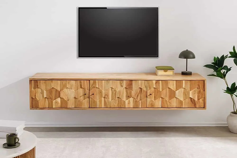Designový závěsný TV stolek Justice 160 cm akácie