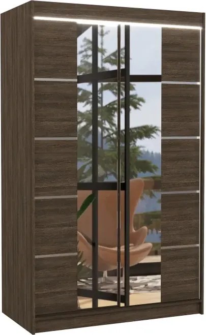 Posuvná skříň se zrcadlem a LED osvětlením GENUA 120 choco