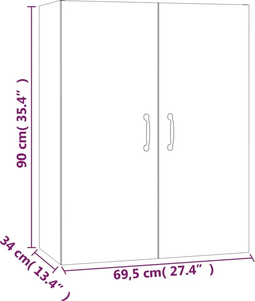 vidaXL Závěsná skříňka 69,5 x 34 x 90 cm kompozitní dřevo [812271] Barva: bílá s vysokým leskem