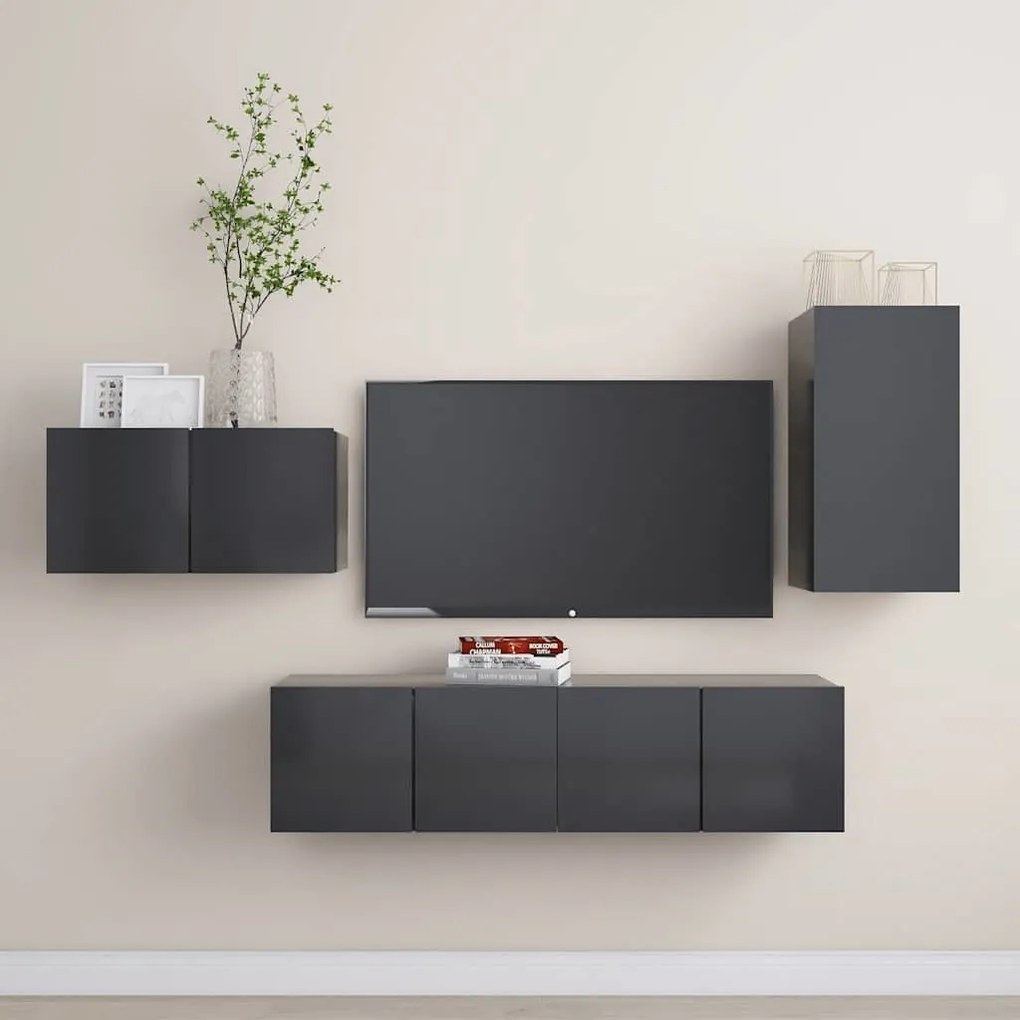 vidaXL 4dílný set TV skříněk dřevotříska [3079097] Barva: Betonová šedá